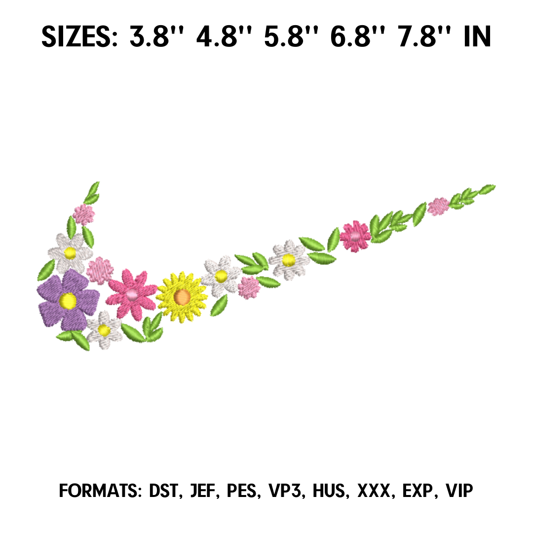 Flowers Swoosh Embroidery Design, Machine embroidery file. G | Inspire ...