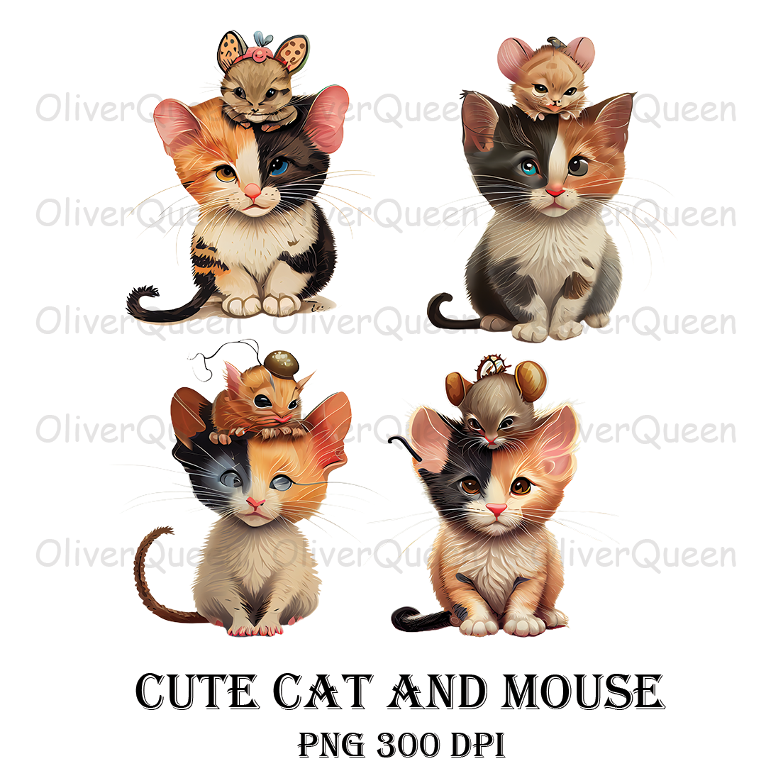 Cat and Mouse Watercolor Art, Cat PNG, Cat Gift | Inspire Uplift
