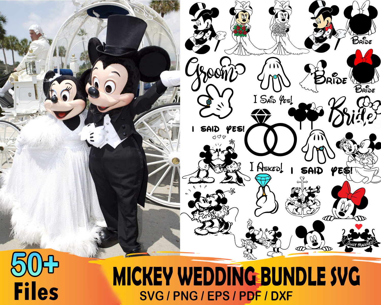 50 Disney Mickey Wedding Party Svg Bundle, Wedding Party Svg - Inspire ...