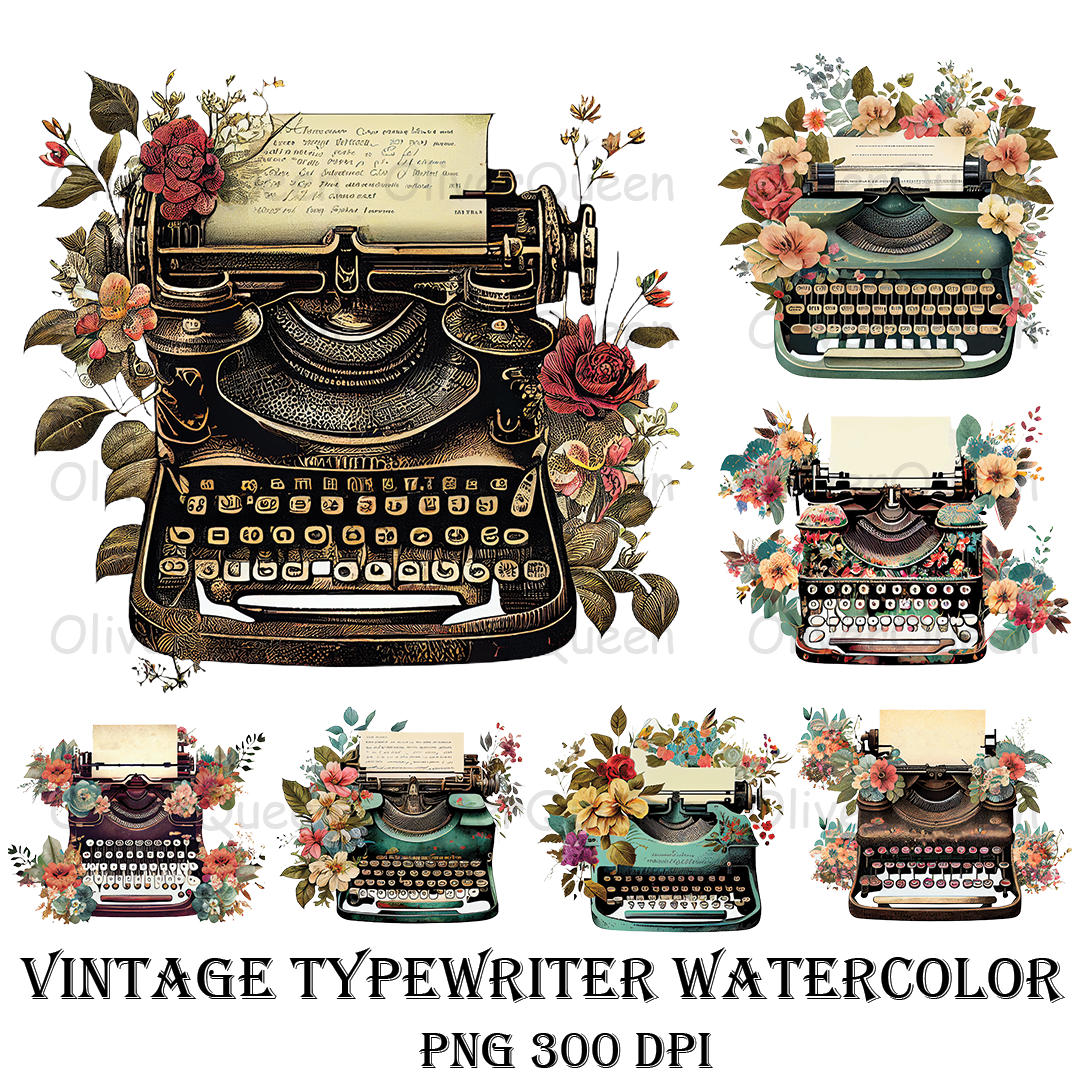 Vintage Typewriter Watercolor Art, Typewriter PNG, Typewrite - Inspire ...