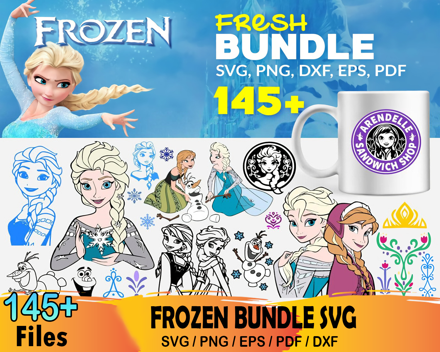 145 Frozen Bundle Svg, Frozen Svg, Elsa Svg, Anna Svg | Inspire Uplift