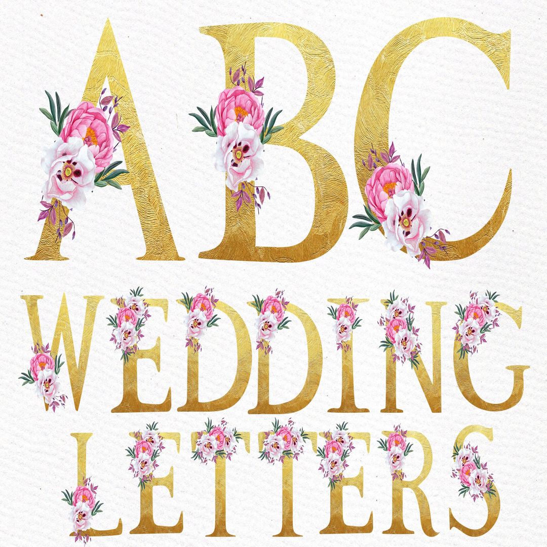 Floral Alphabet Clipart: "GOLD ALPHABET" Wedding Alphabet We | Inspire ...