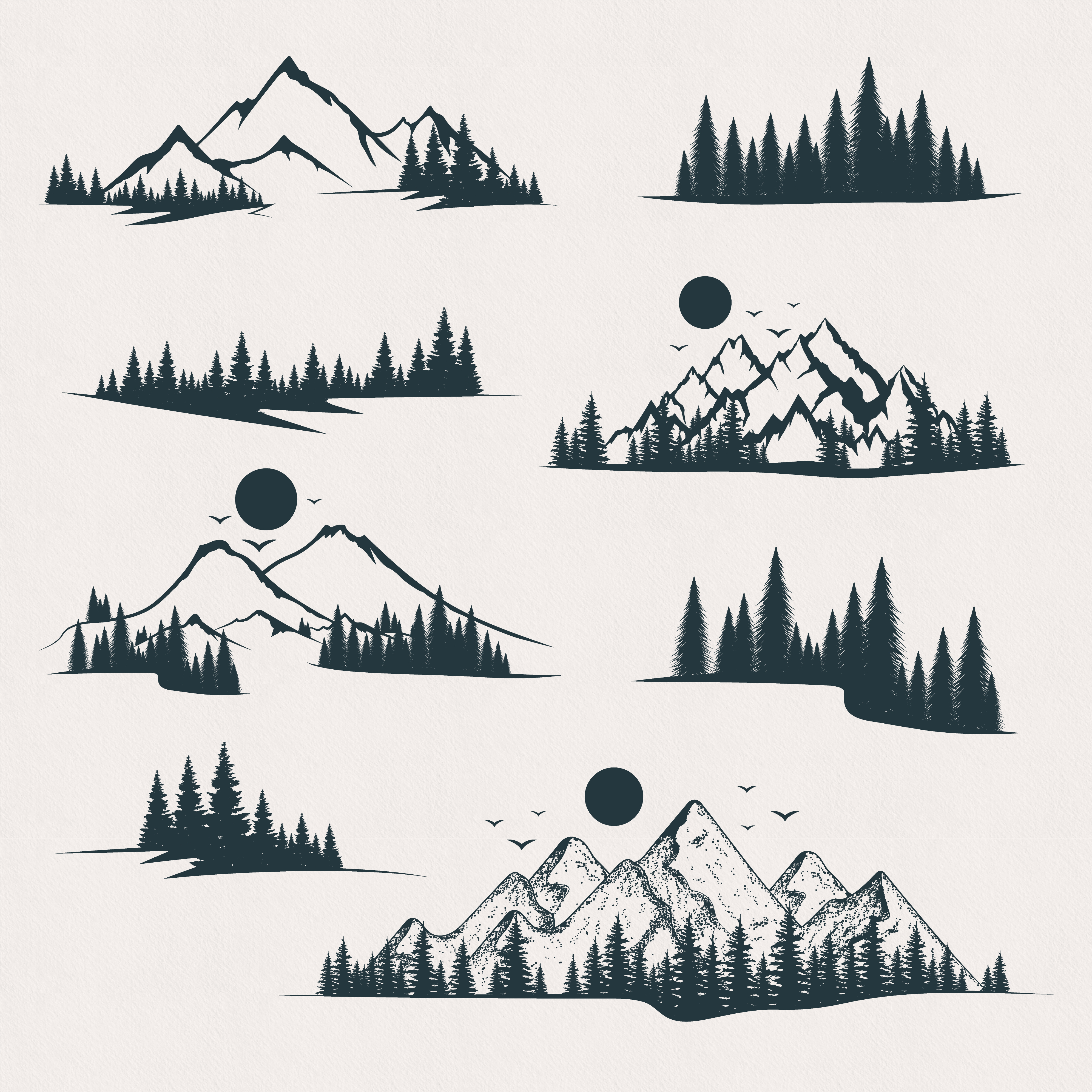 Mountain Trees Outline