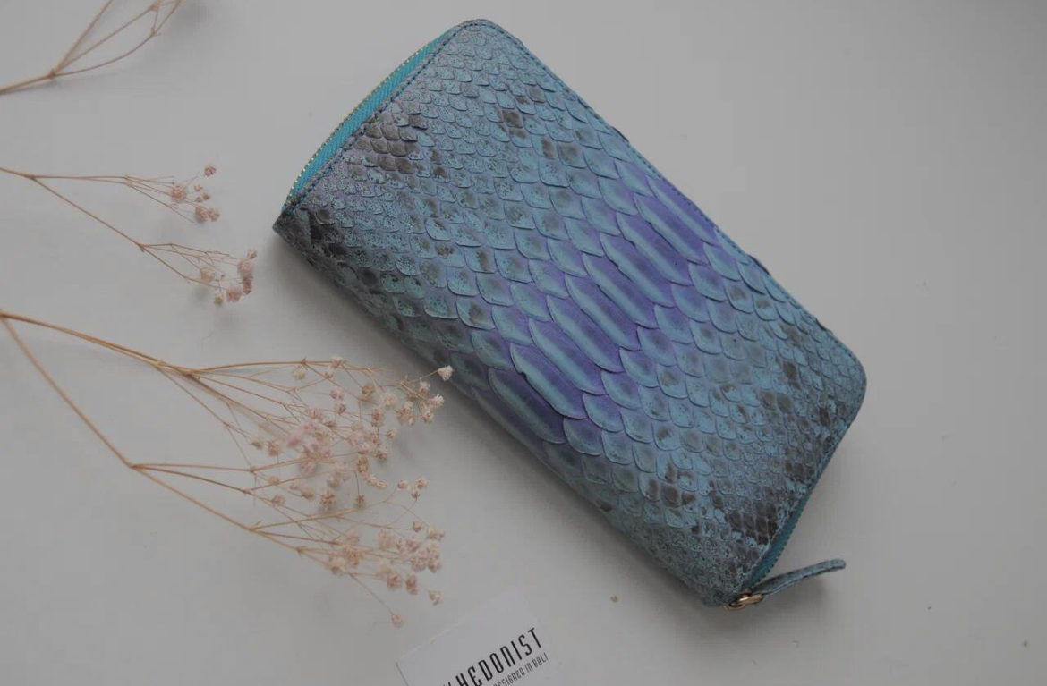 Genuine python skin light blue unisex wallet | Inspire Uplift