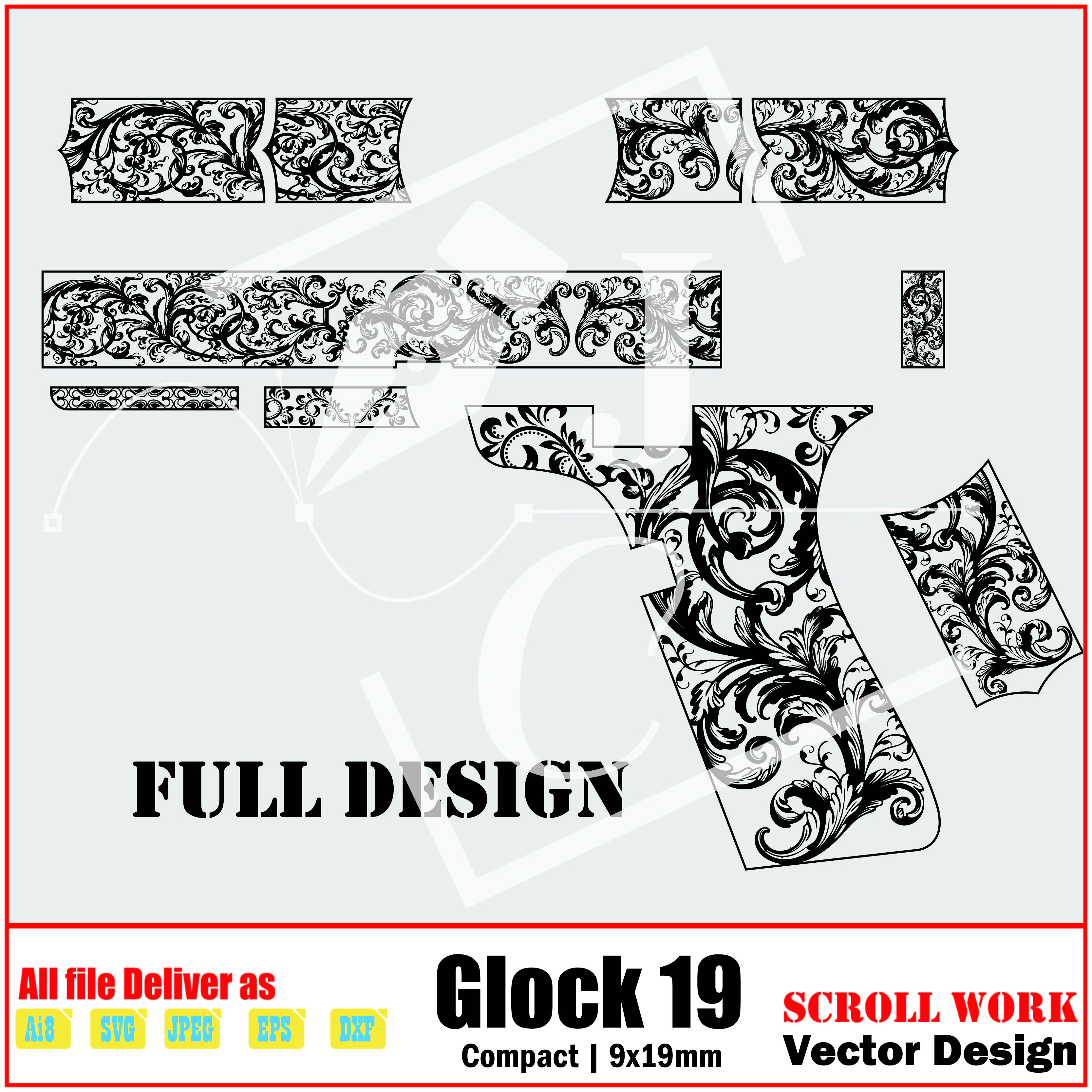 Jaman Creations Scrollwork Vector Design For Glock 19 Full d - Inspire Uplift