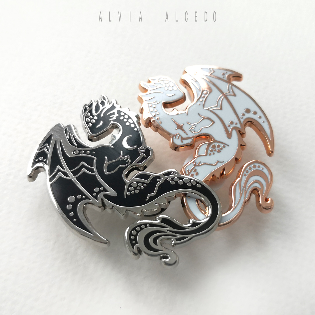 Enamel pins - white and black dragons - Inspire Uplift