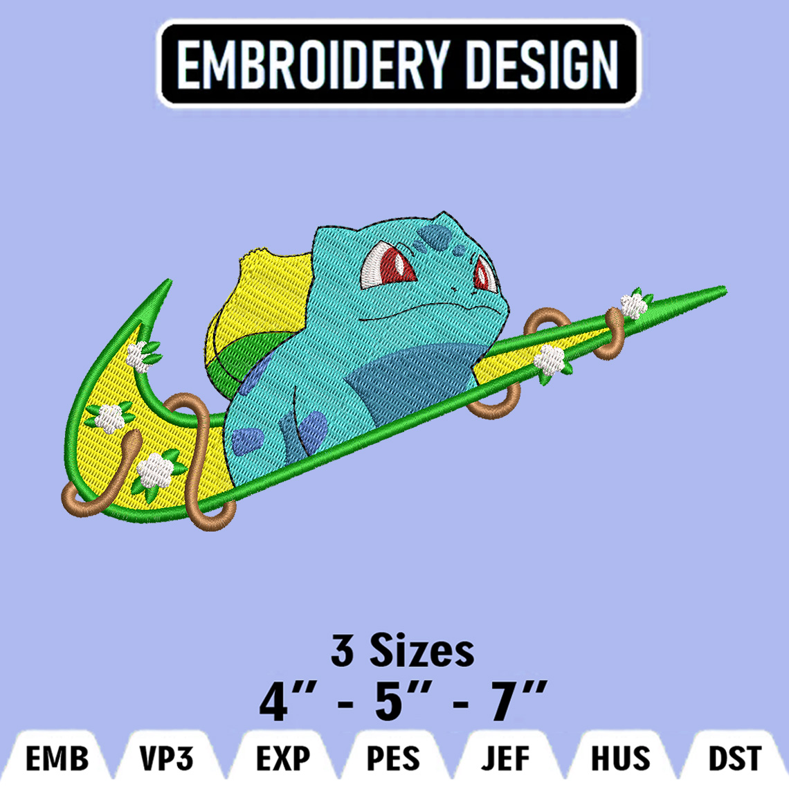 Bulbasaur Nike Embroidery Designs, Bulbasaur Embroidery File | Inspire ...