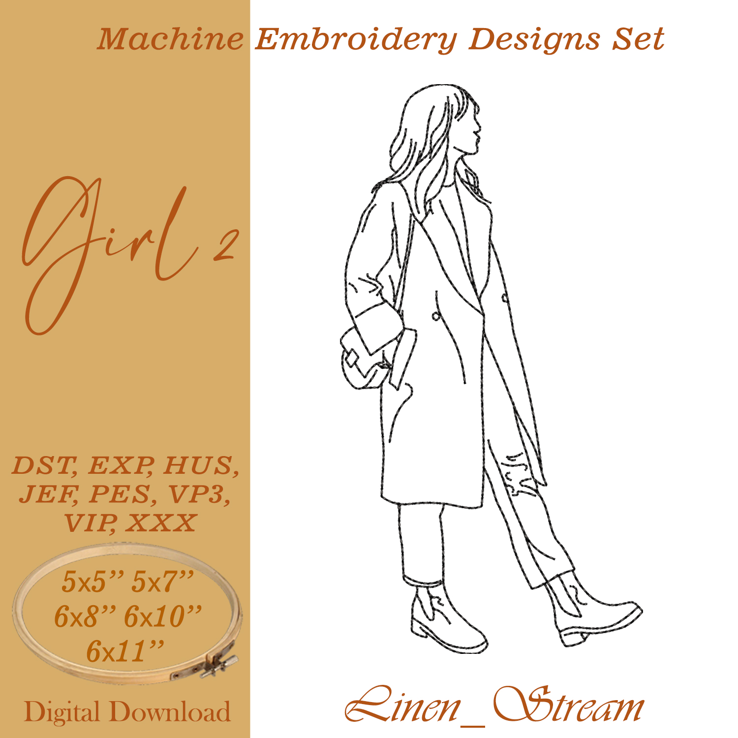 Girl 2 Machine embroidery design in 8 formats and 5 sizes | Inspire Uplift
