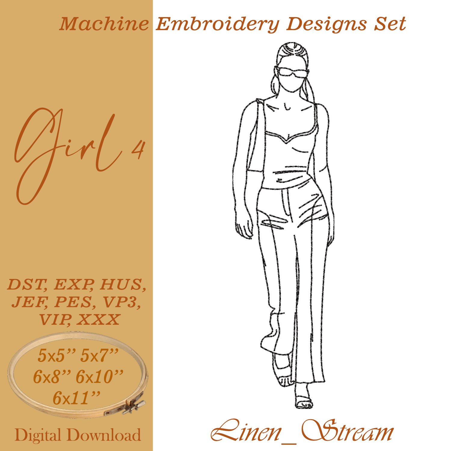 Girl 4 Machine embroidery design in 8 formats and 5 sizes | Inspire Uplift