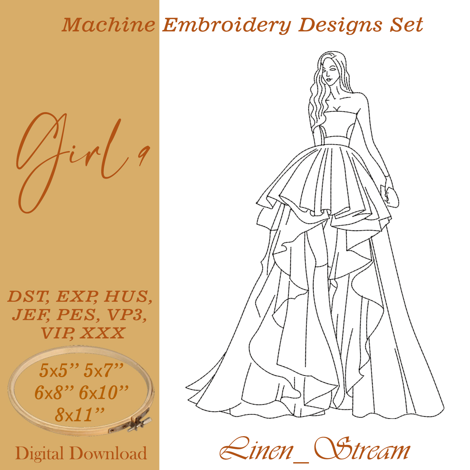 Girl 9. RW Machine embroidery design in 8 formats and 5 size | Inspire ...