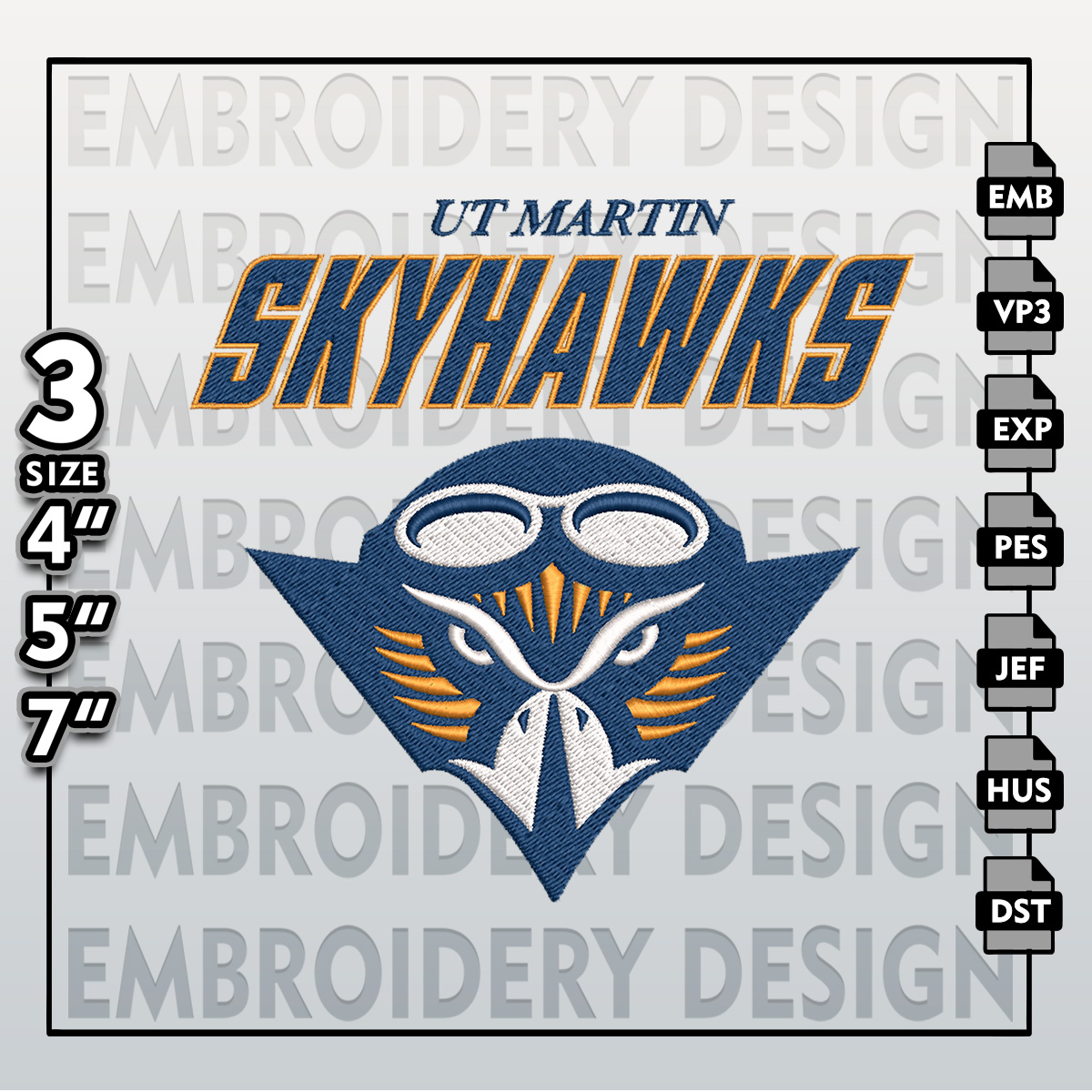 UT Martin Skyhawks Embroidery Designs, NCAA Logo Embroidery - Inspire ...