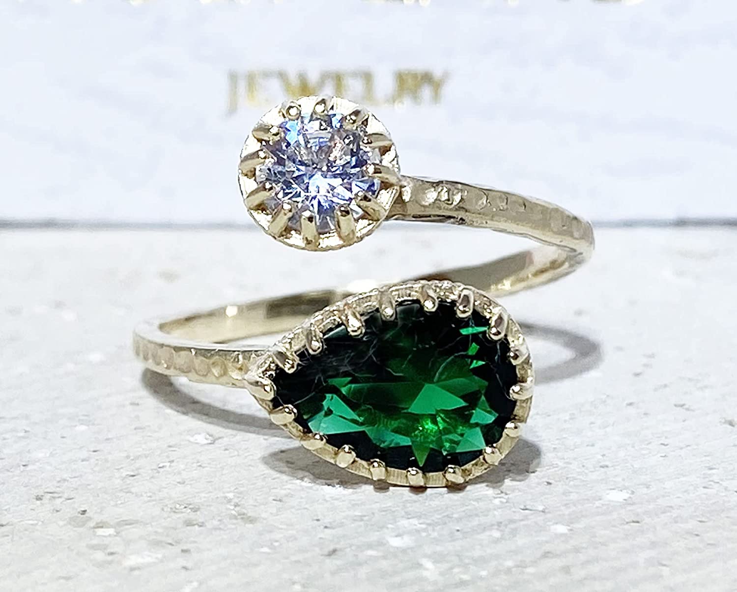 Emerald Ring - Dual Gemstone Ring - Two Birthstone Ring - Inspire Uplift
