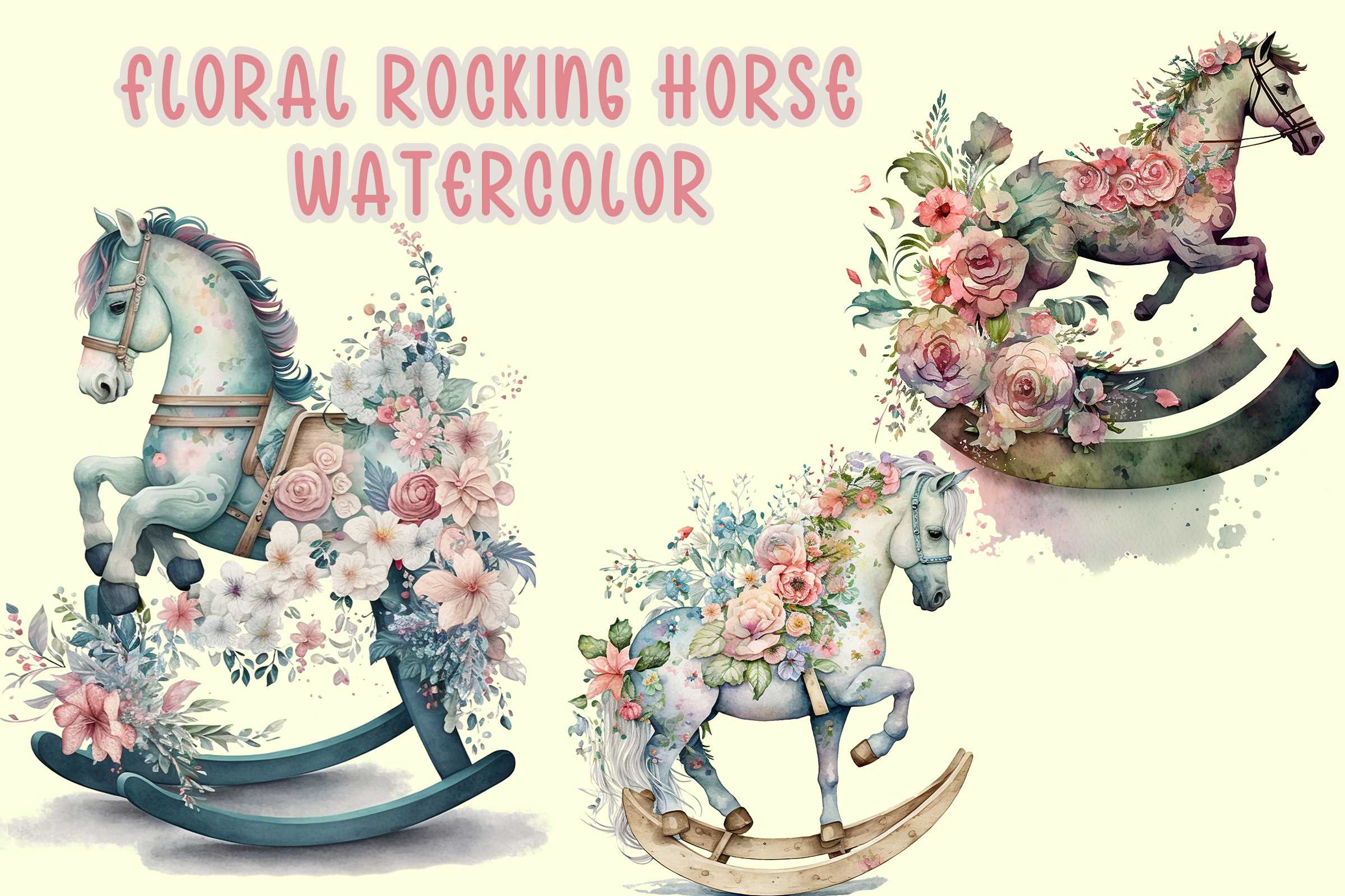 Floral Rocking Horse Watercolor - Inspire Uplift