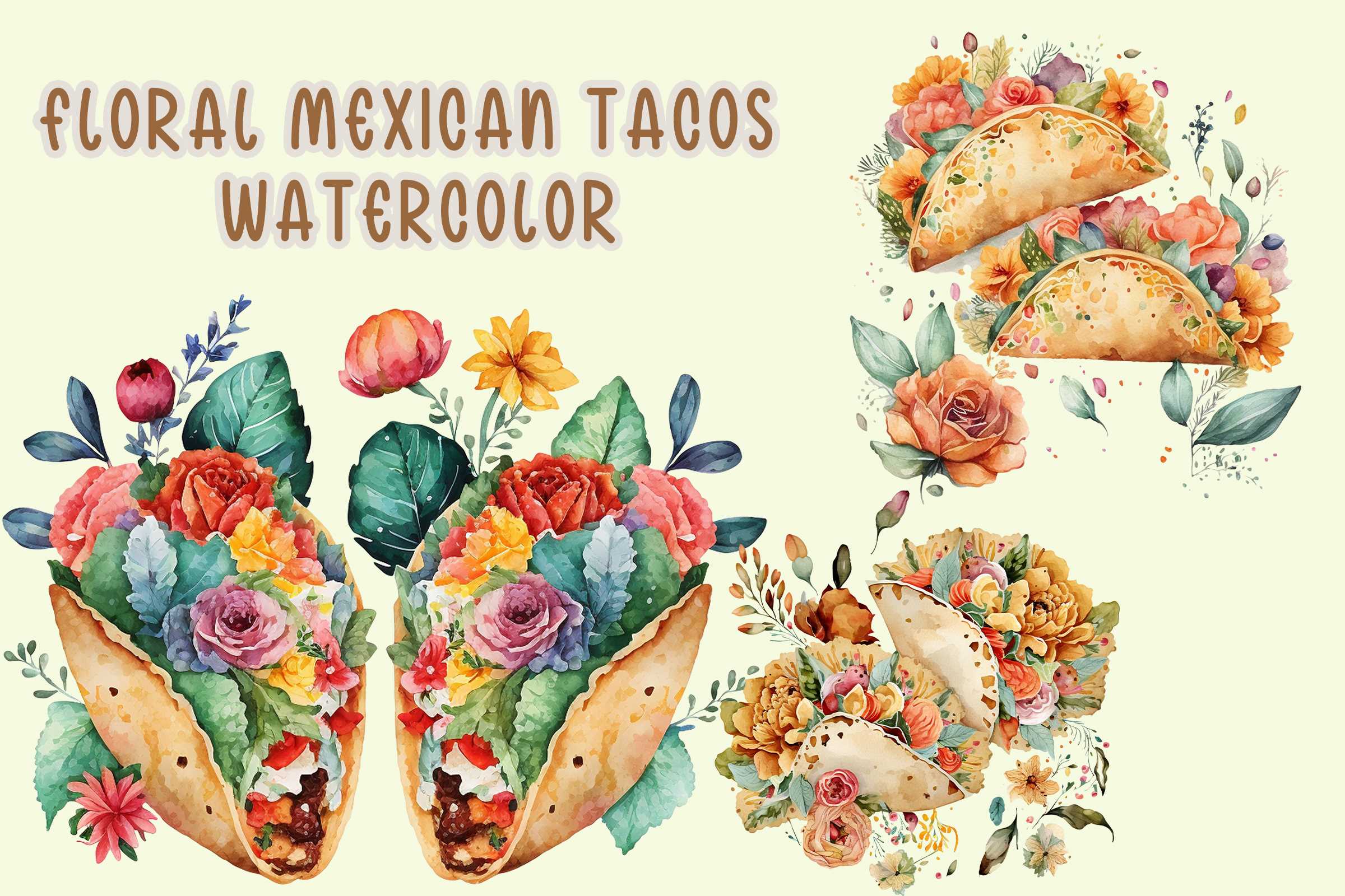 Floral Mexican Tacos Watercolor - Inspire Uplift