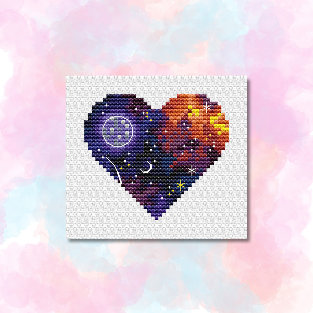 Heart deep space Cross stitch pattern | Inspire Uplift