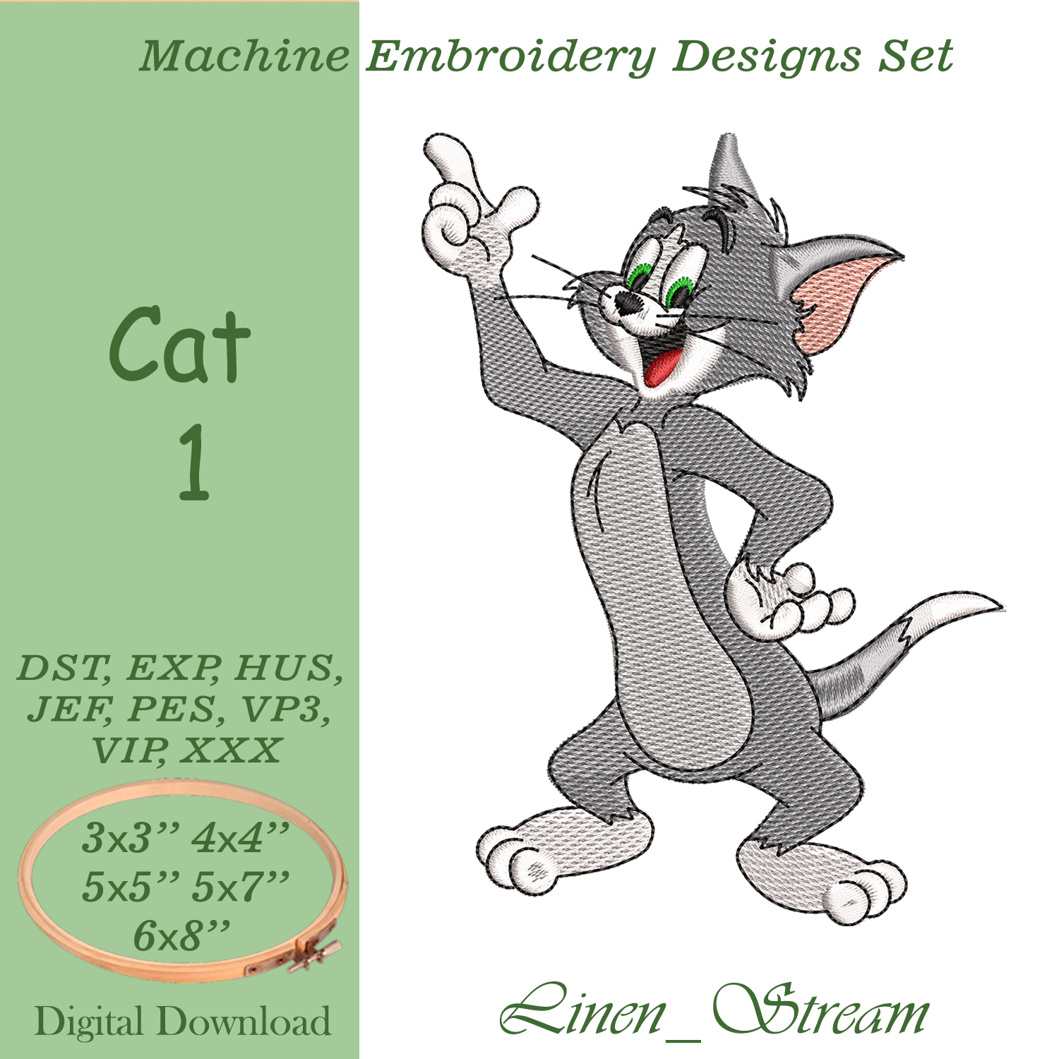 Cat 1 Machine embroidery design in 8 formats and 5 sizes | Inspire Uplift