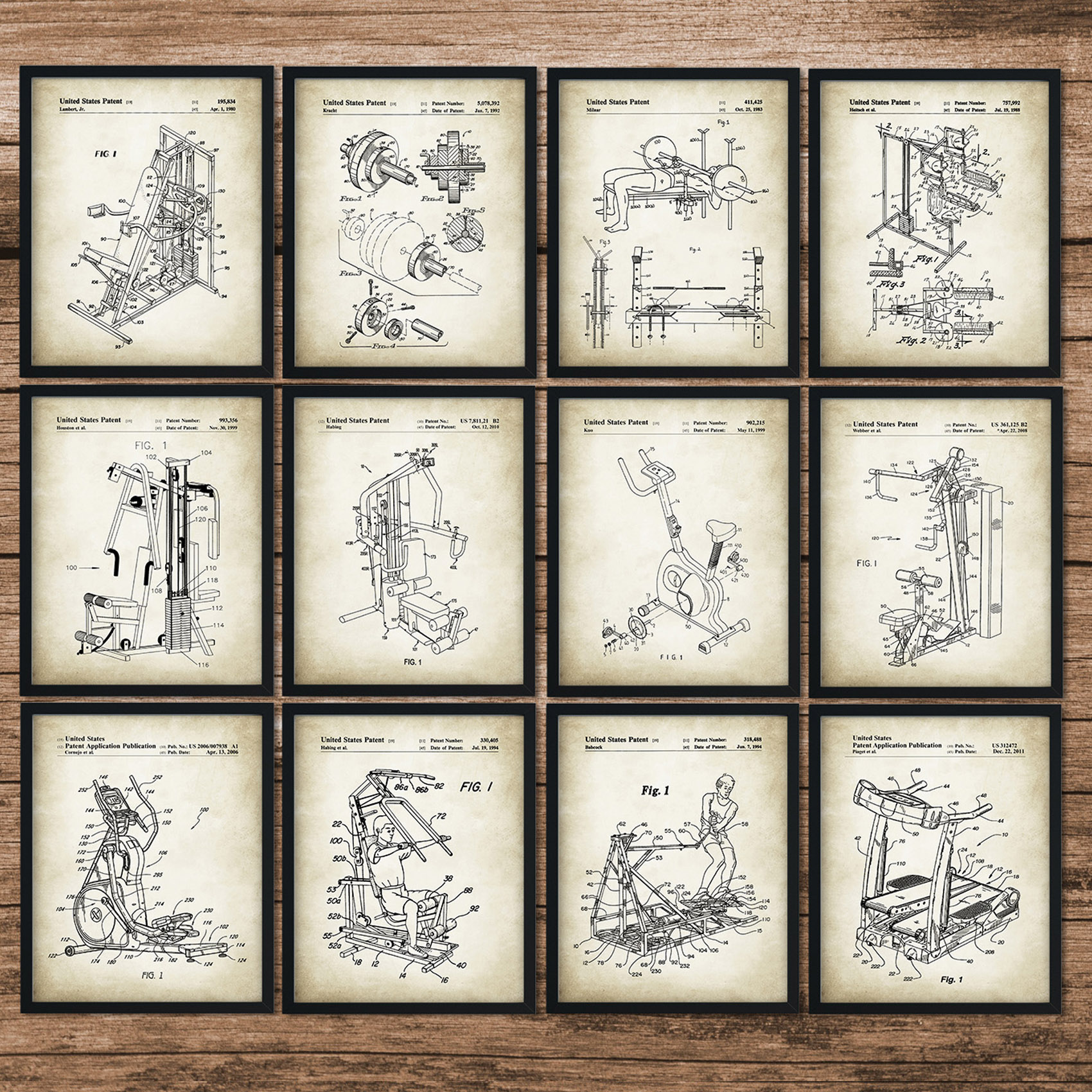 Gym Set Of 12 Patent Prints, Fitness Posters,Gym Decor,Bodyb | Inspire ...