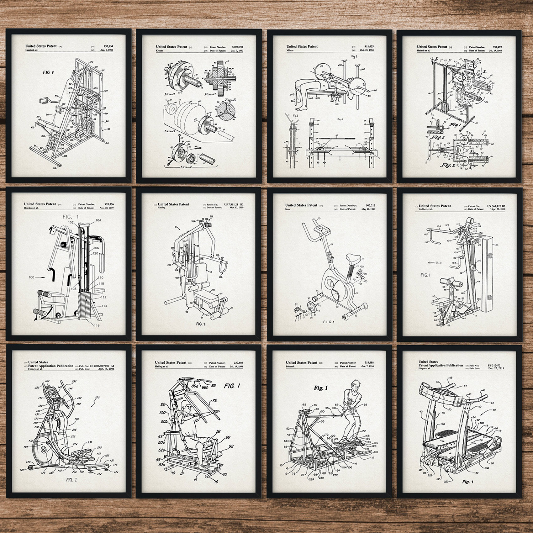 Gym Set Of 12 Patent Prints, Fitness Posters,Gym Decor,Bodyb | Inspire ...