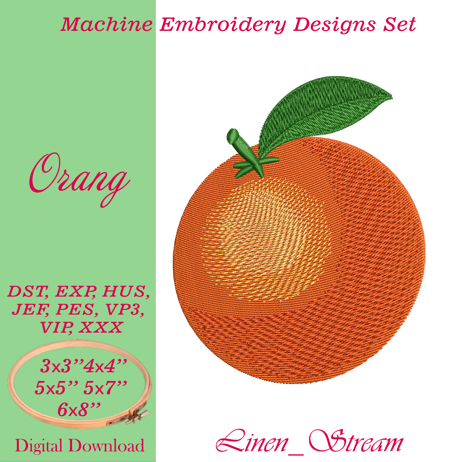 Orang Machine embroidery design in 8 formats and 5 sizes - Inspire Uplift
