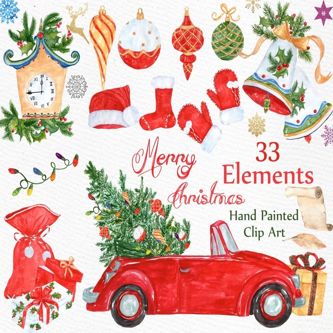 Watercolor Christmas clipart: "CHRISTMAS CLIP ART" Holiday c | Inspire ...
