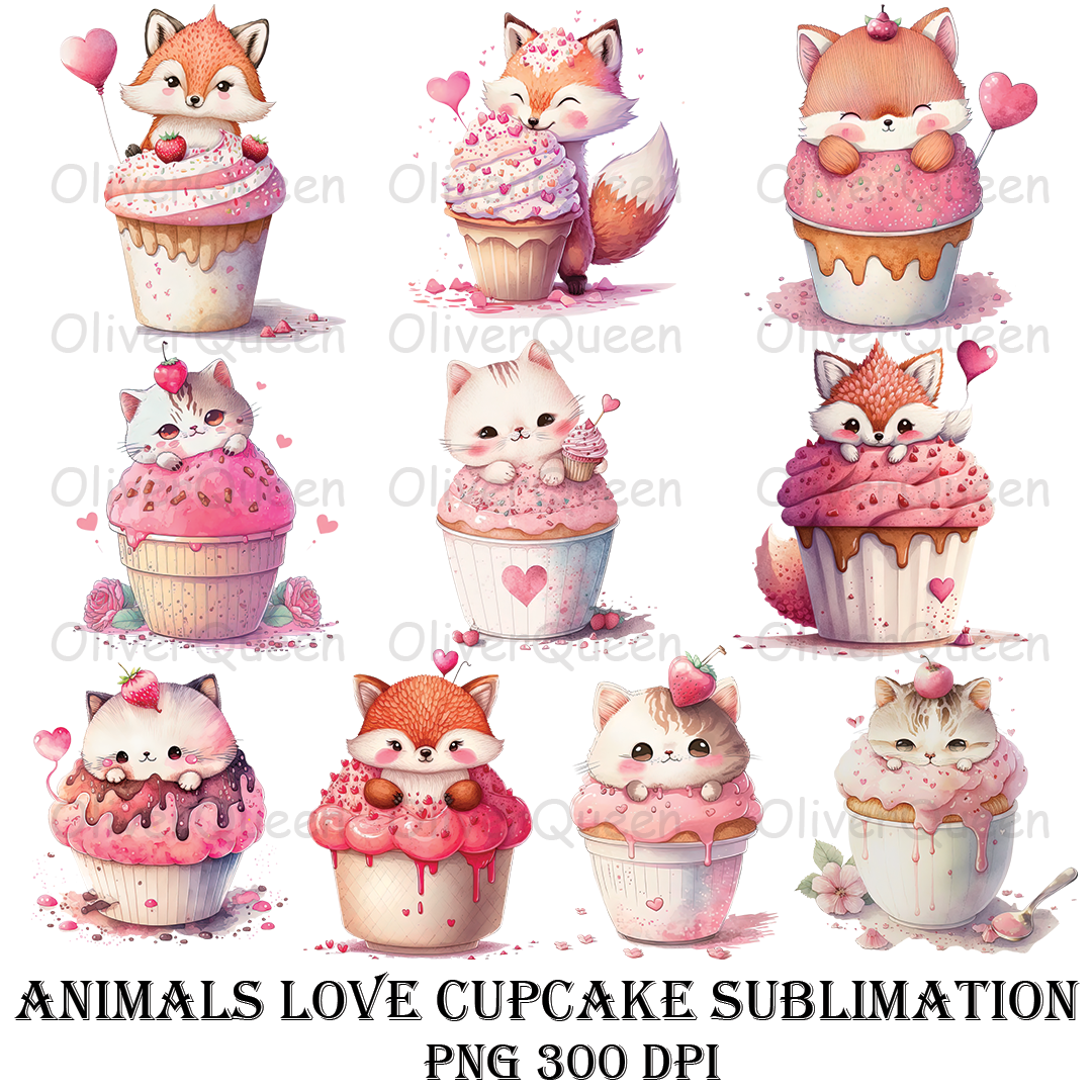 Animals Love Cupcake Clipart, Valentine Animals PNG, Animals | Inspire ...