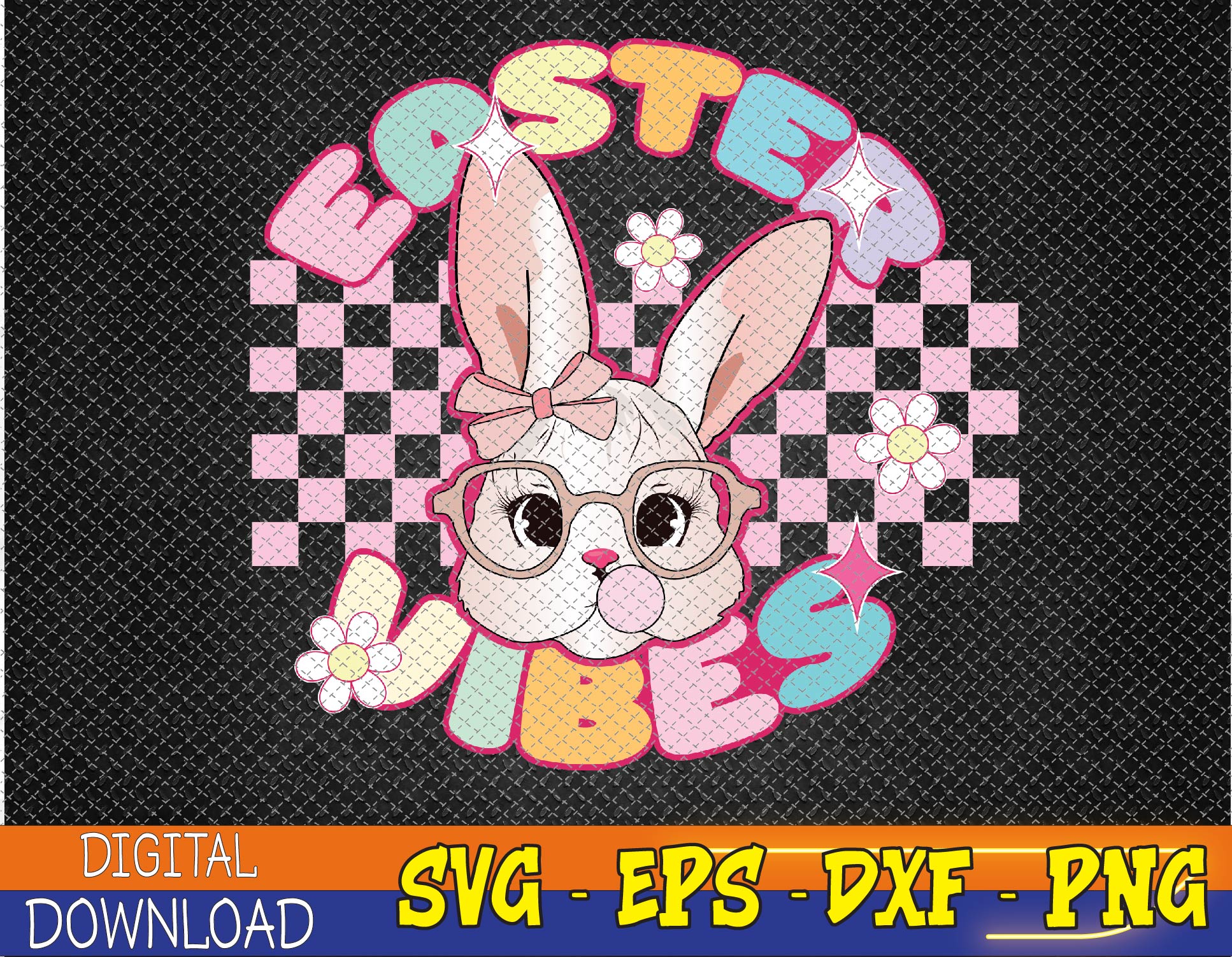 Easter Vibes Cute Bunny Rabbit Happy Easter Day Checkered Sv | Inspire ...