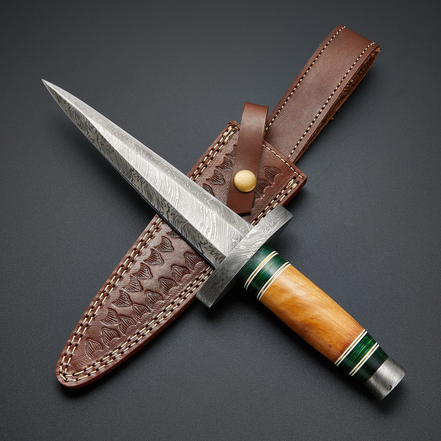 custom made Damascus steel dagger knife with leather sheath | Inspire ...