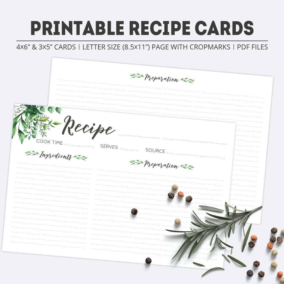 Two Sided Printable Blank Recipe Cards 3x5 and 4x6, Floral | Inspire Uplift