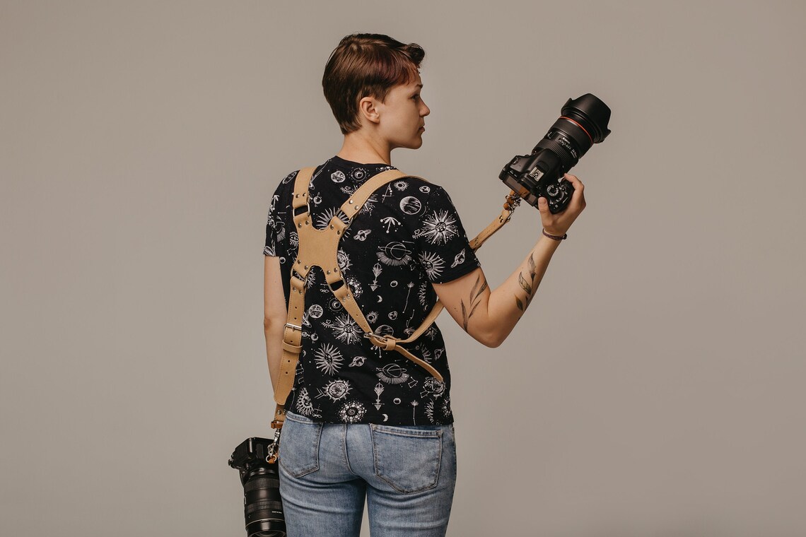 Dual Leather Camera Strap, Double Camera Harness, Double Sho - Inspire ...