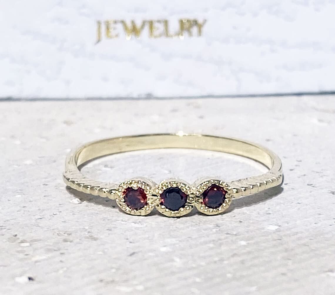 Garnet Ring - Triple Gemstones Ring - Stacking Ring | Inspire Uplift