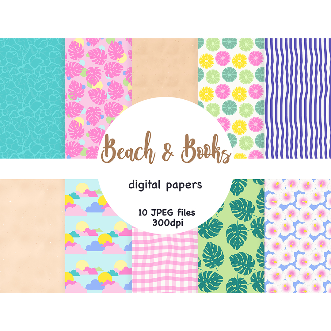 Beach Pattern | Books Digital Paper Bundle | Inspire Uplift