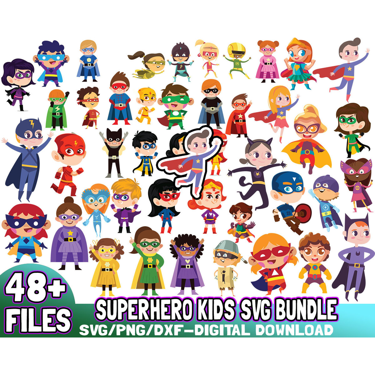 48 Superhero Kids Layered Svg, Superheroes Kids vector, Clip - Inspire ...