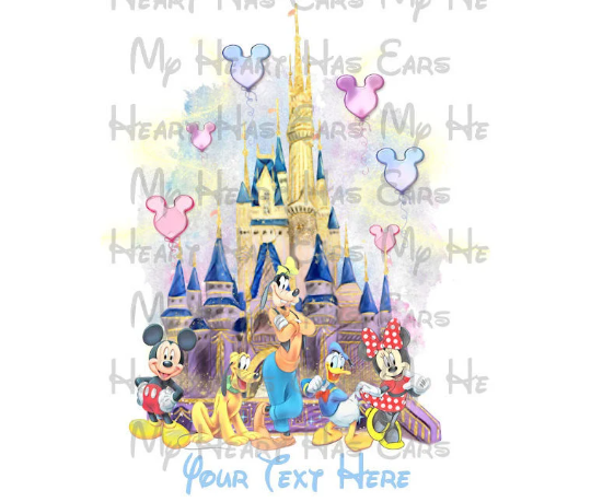 Watercolor Disney World Mickey & gang with Cinderella castle | Inspire ...