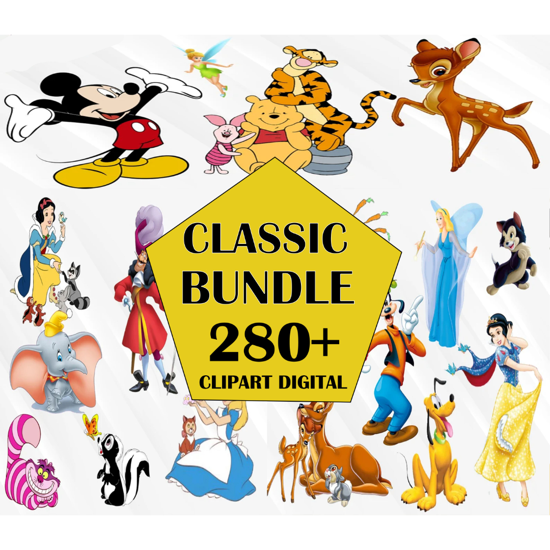 280 Classic Bundle Clipart Bundle, Minnie Mickey Dumbo Alice | Inspire ...