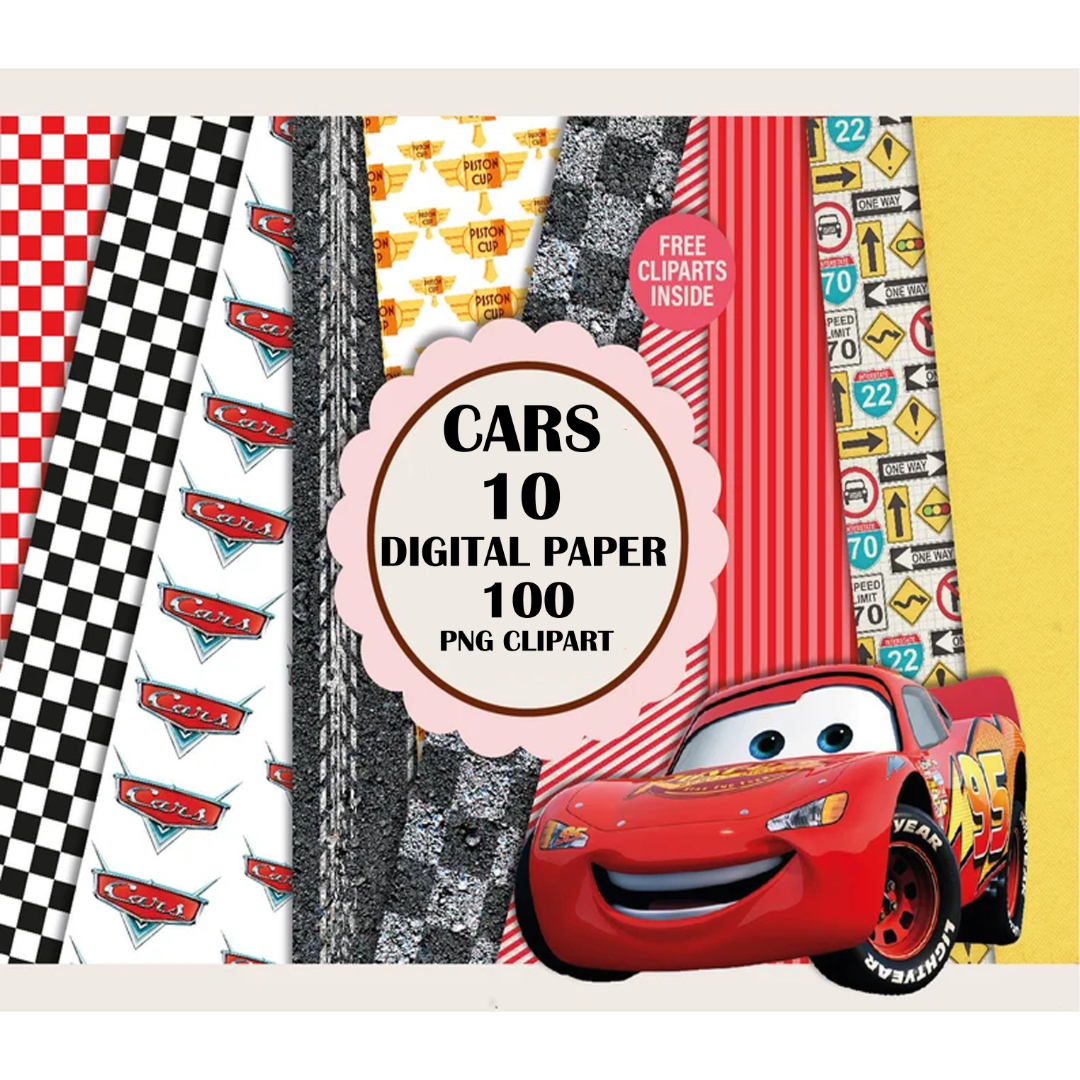 13 Cars Digital Paper Clipart, Lightning McQueen Cars Printa | Inspire ...