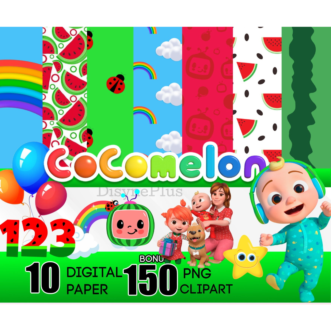 10 Cocomelon Digital Paper Clipart, Watermelon Rainbow, Coco | Inspire ...