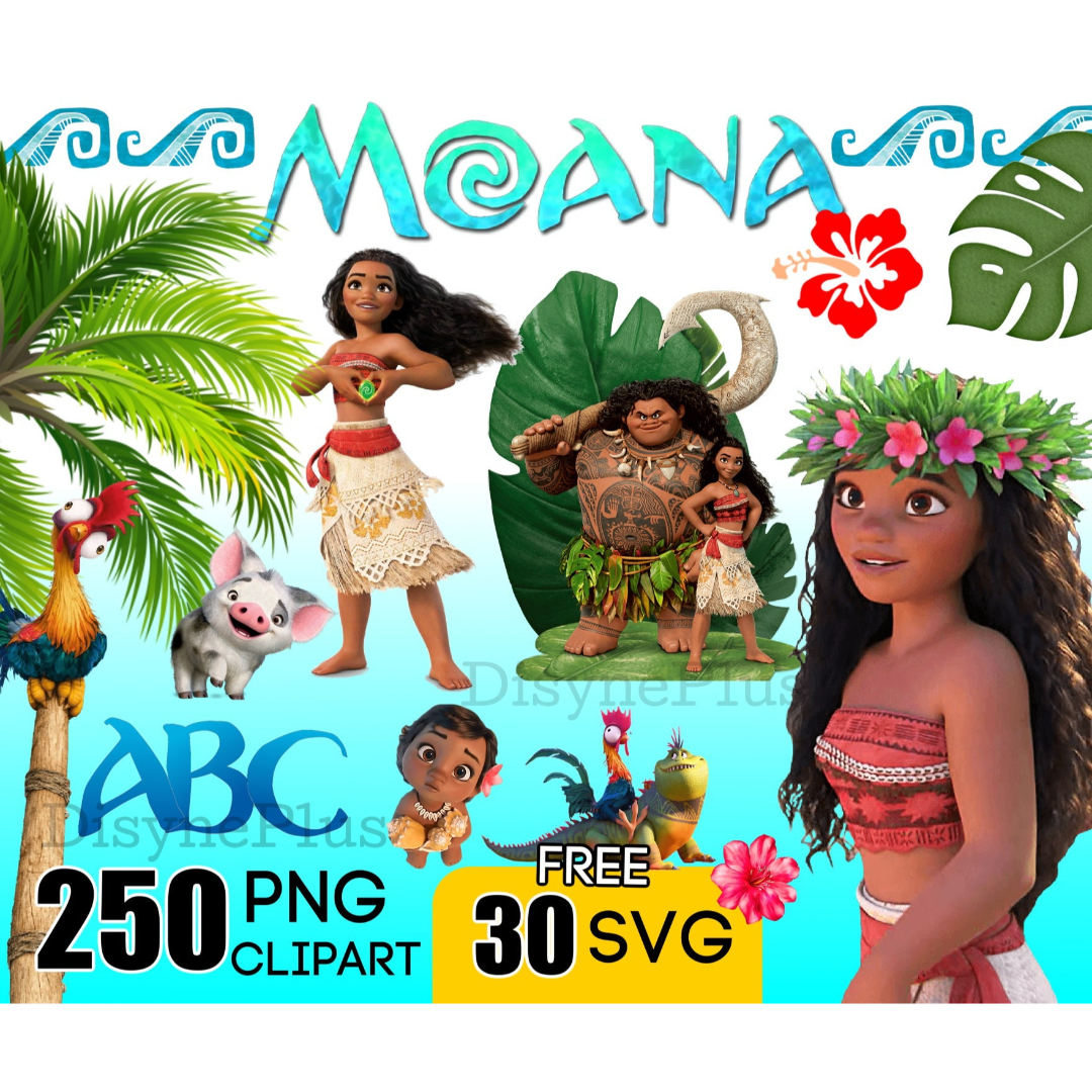 250 Moana Clipart Digital Bundle, Moana Hawaii Font, Moana B | Inspire ...