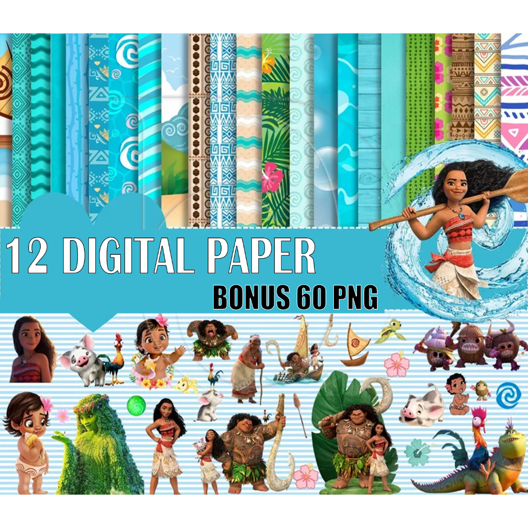 12 Moana Digital Paper, Moana Paper Pack, Moana Party Printa | Inspire ...