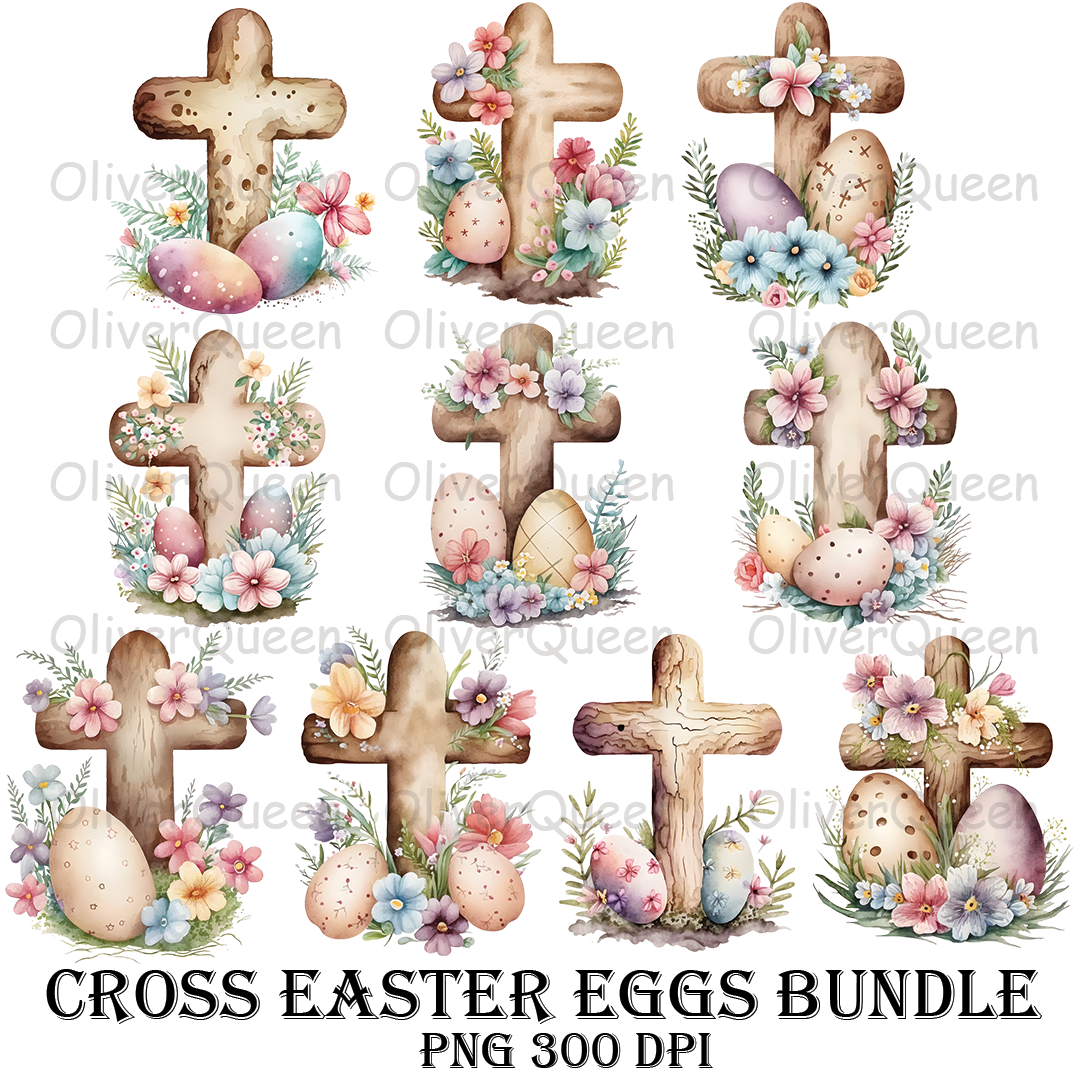 Cross Easter Eggs Bundle, Easter Eggs PNG, Flowers PNG | Inspire Uplift