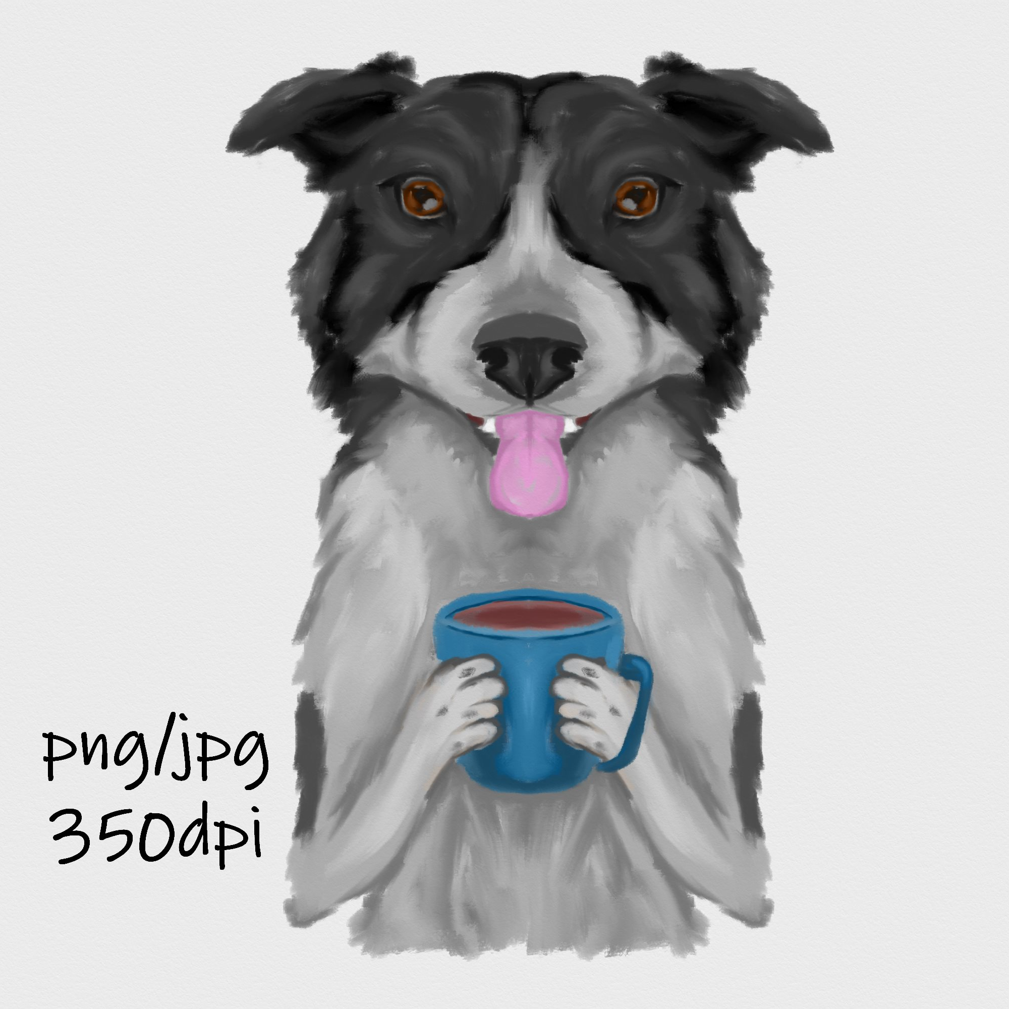 Digital download / Hand drawn, border collie with cup of cof | Inspire ...