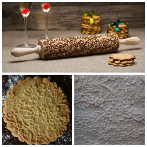 Frost embossed dough roller Wooden engraved rolling pin Chri | Inspire ...