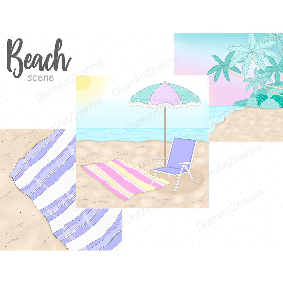 Beach Landscape Clipart | Pastel Summer Illustration - Inspire Uplift
