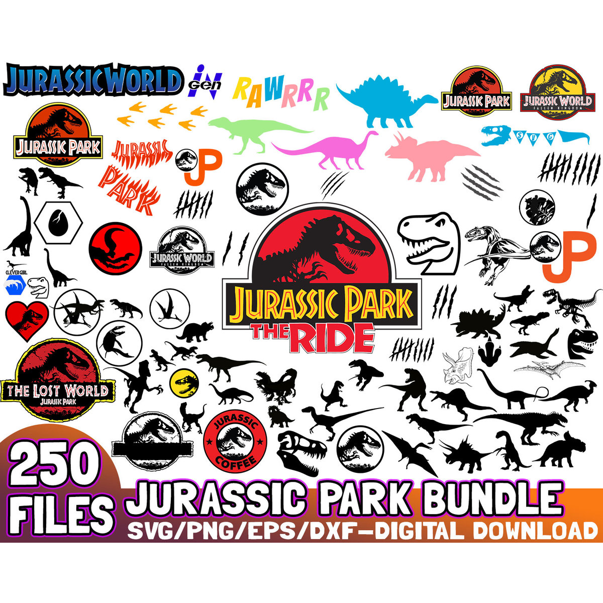 250 Files Jurassic Park Bundle SVG Cutting Files | Inspire Uplift