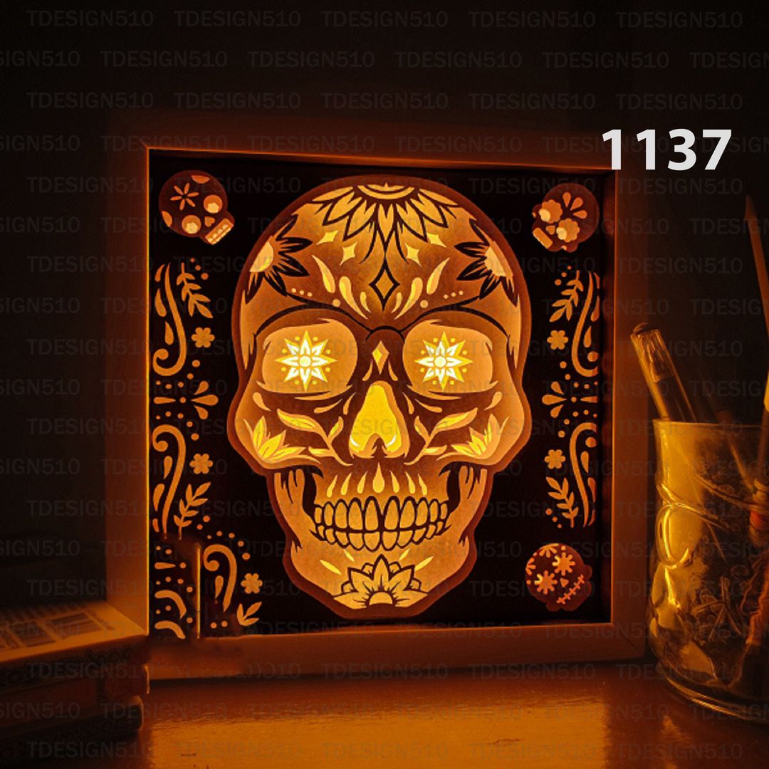 Sugar Skull Paper cut light box template, shadow box, 3D pap - Inspire ...