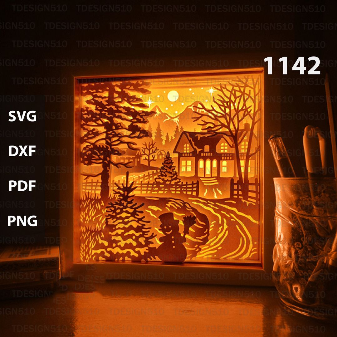 Christmas Retro Paper cut light box template, shadow box, 3D | Inspire ...