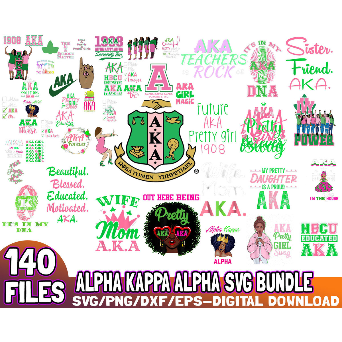 140 Files Alpha Kappa Alpha SVG Bundle - Inspire Uplift