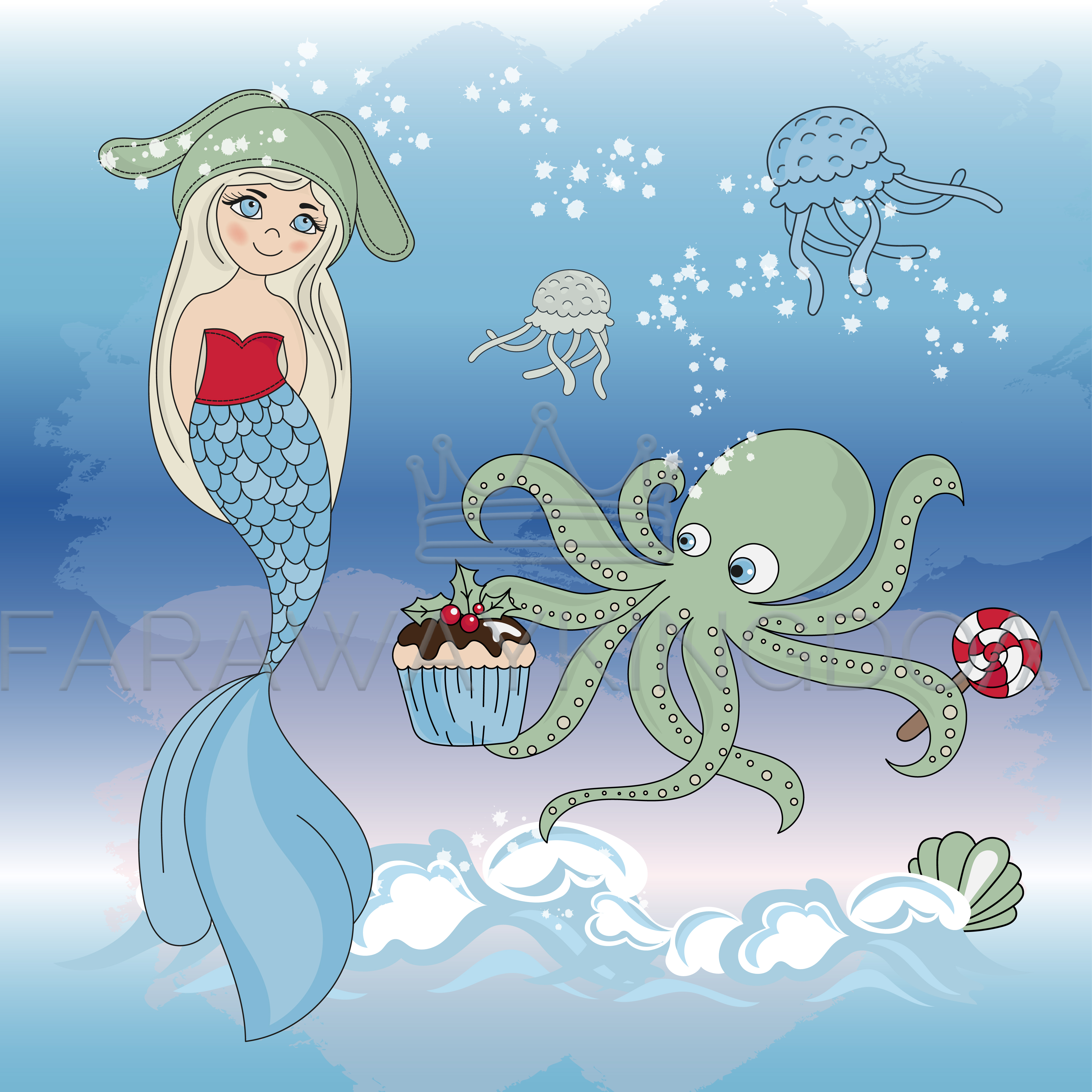 OCTOPUS REGALE MERMAID Underwater Vector Illustration Set - Inspire Uplift