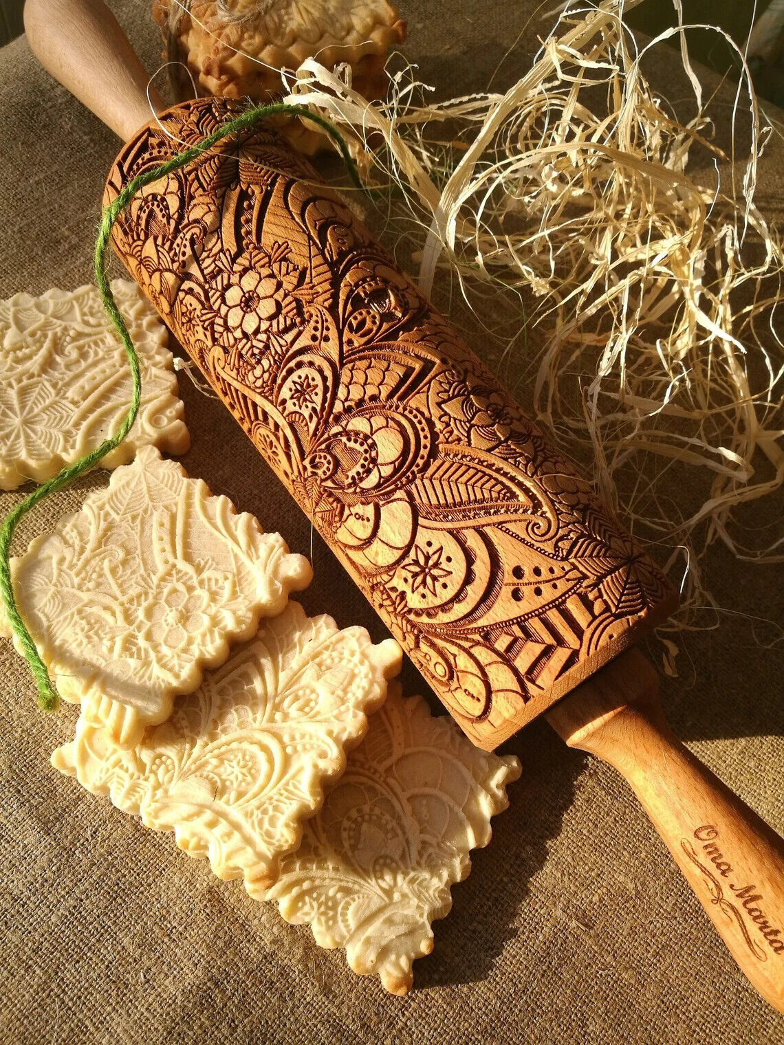 Wooden engraved rolling pin Embossed rolling pin Dough with | Inspire ...