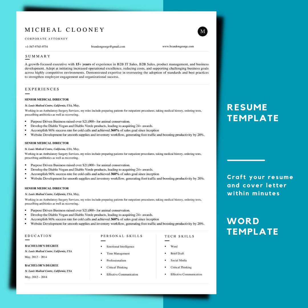 Minimalist Word resume template, cv template word format, | Inspire Uplift