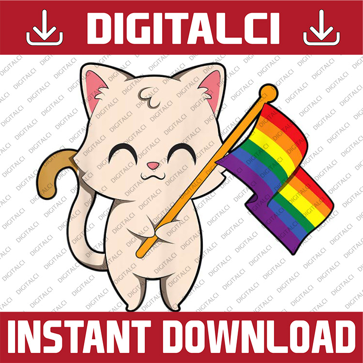Cat Holding LGBT Flag Equality Pride LGBT Month PNG Sublimat | Inspire ...